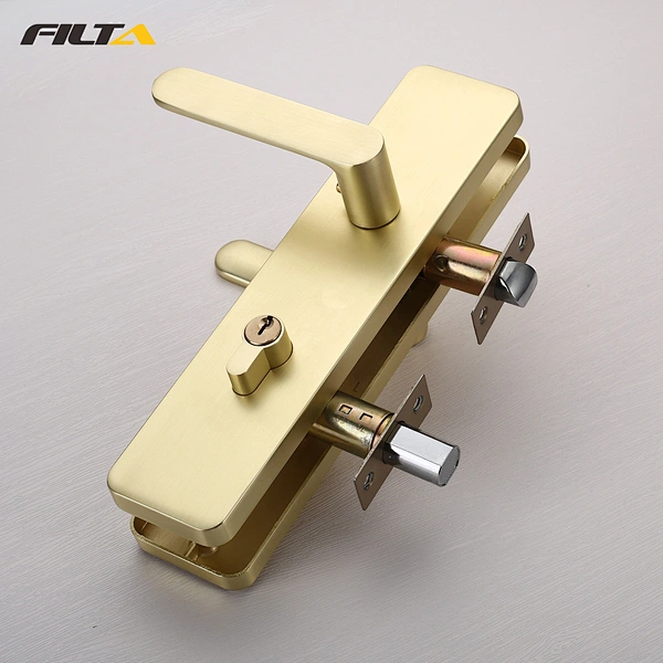 Filta Modern Black Panel Bathroom Door Lock Handle With Plate